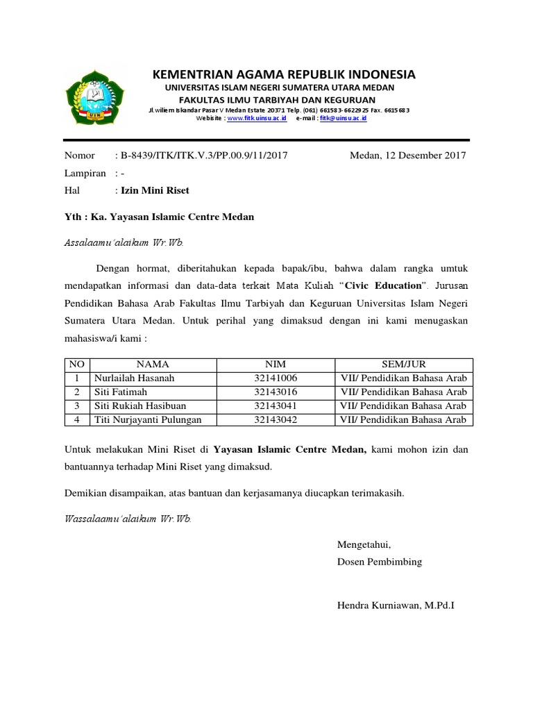 Surat Mini Riset Fatimah | PDF