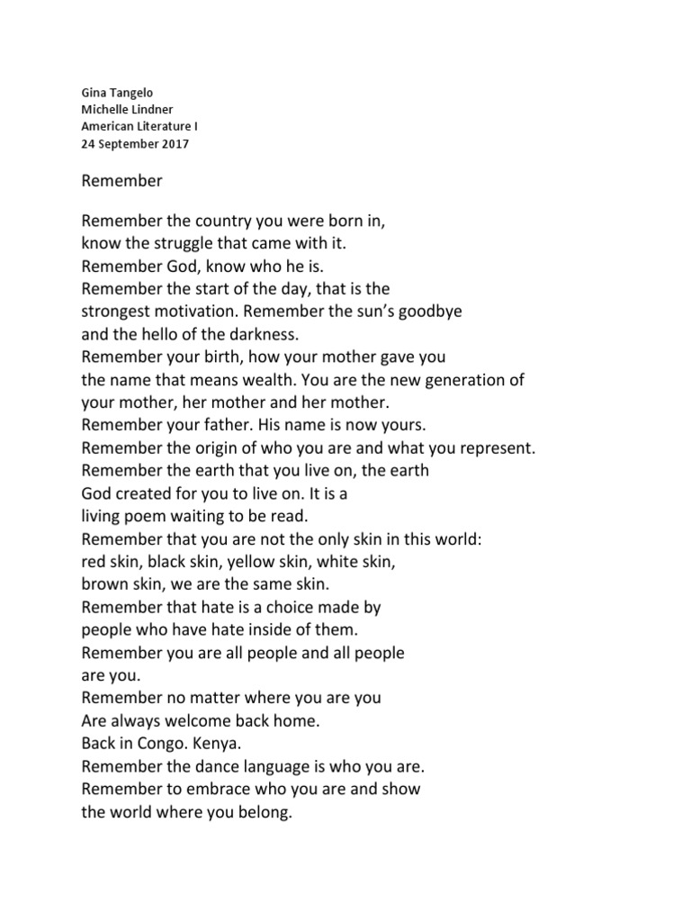 Remember Poem | PDF