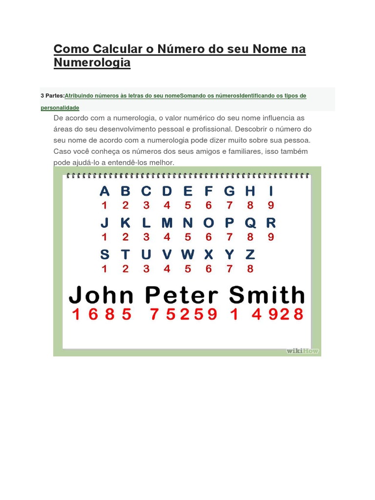 Como Calcular o Número Do Seu Nome Na Numerologia | PDF | Equações | Vogal