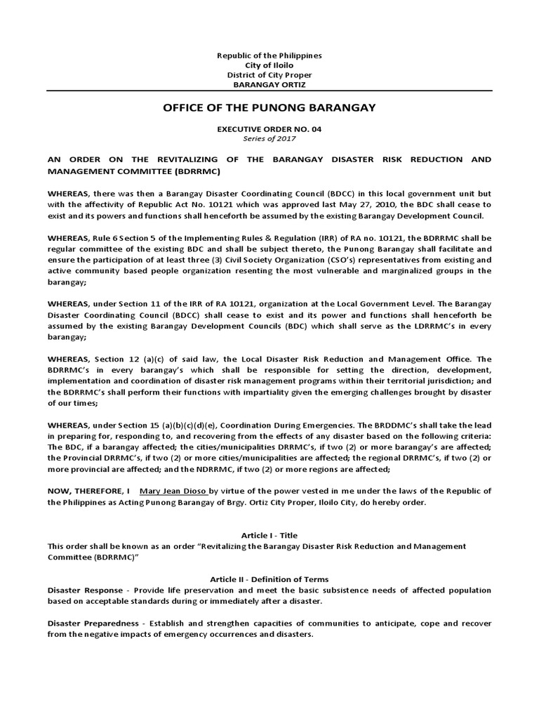 Sample BDRRMC EO.docx | Emergency Management | Emergency