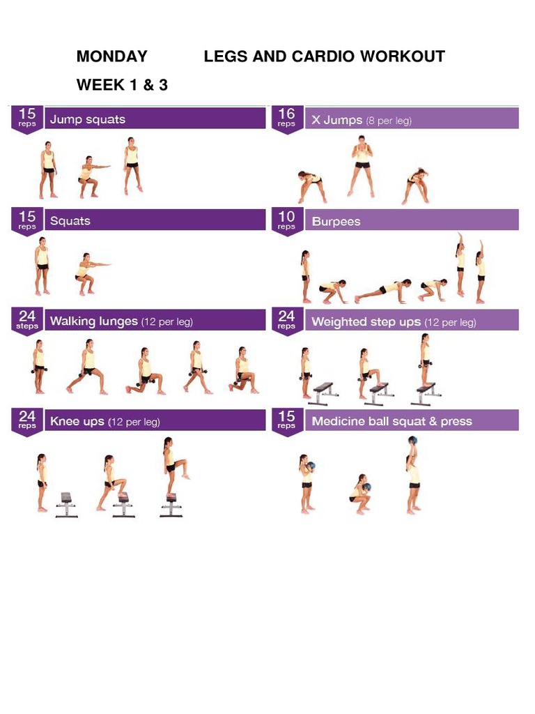 Monday Legs and Cardio Workout Week 1 & 3 | PDF