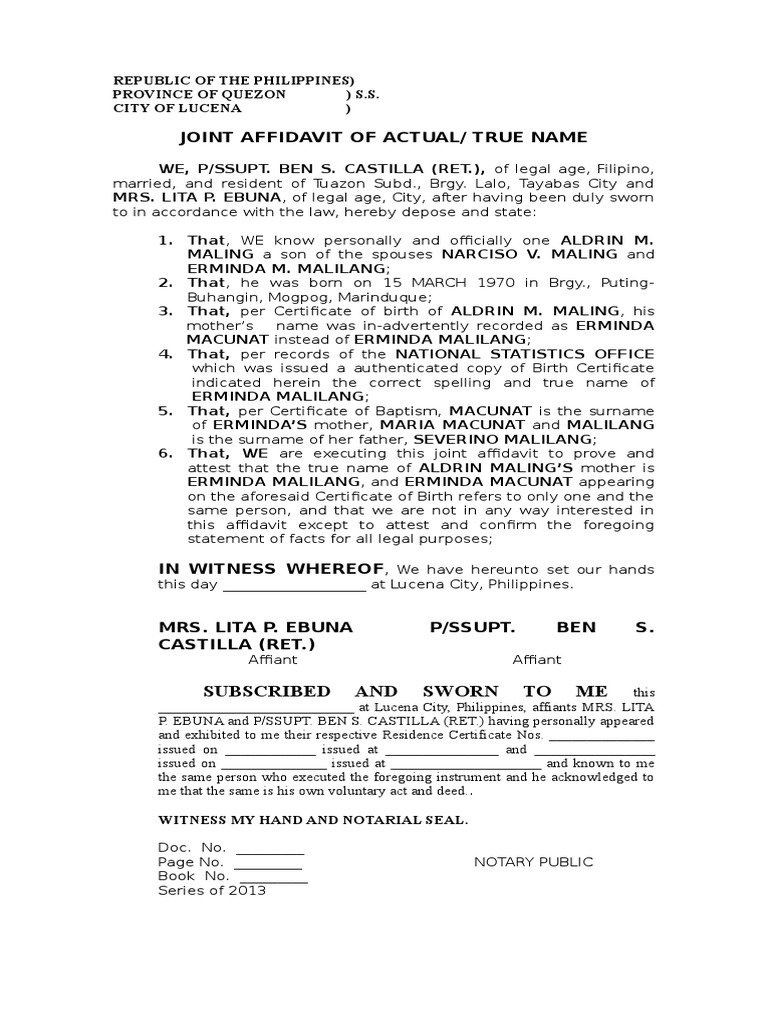 Affidavit of Two Disinterested Party | PDF | Affidavit | Document