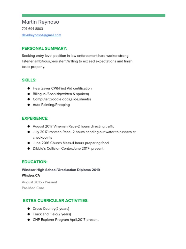 Martin Reynoso: Personal Summary | PDF