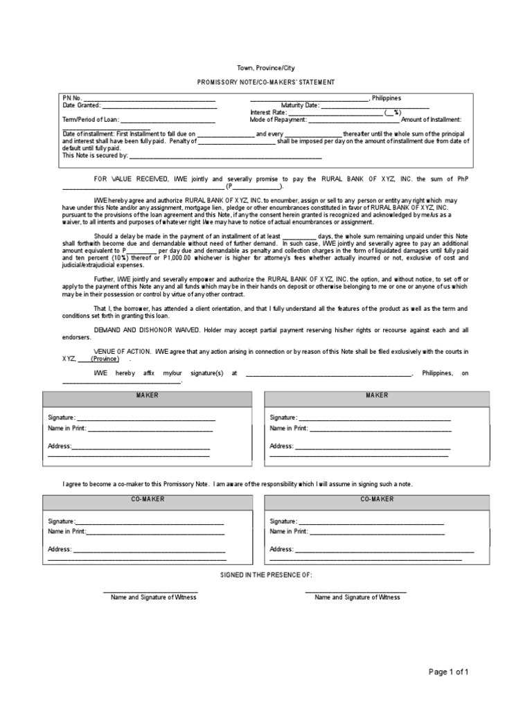 Co Makers Statement | PDF | Promissory Note | Loans