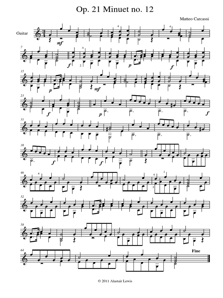 Carcassi Matteo Op 21 No 12 Menuet 37243 PDF | PDF