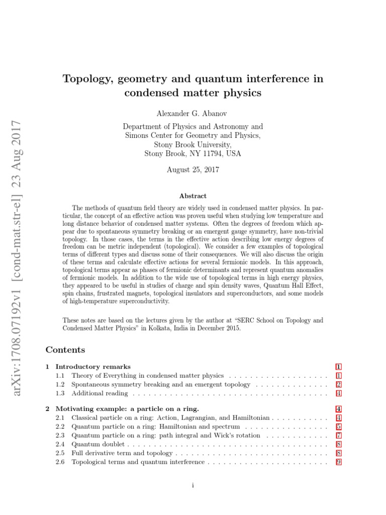 Topology, Geometry, Quantum Hall Abanov | PDF | Condensed Matter ...