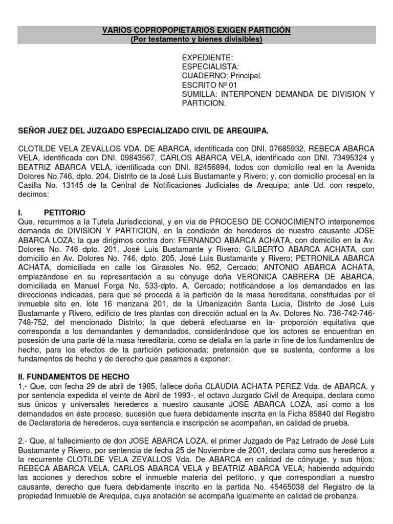 Modelos de Demandas Civiles | PDF | Condominio | Demanda judicial