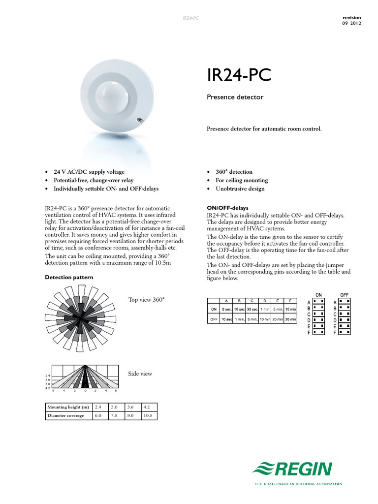 Regin IR24-PC Presence Detector | PDF | Relay | Sensor