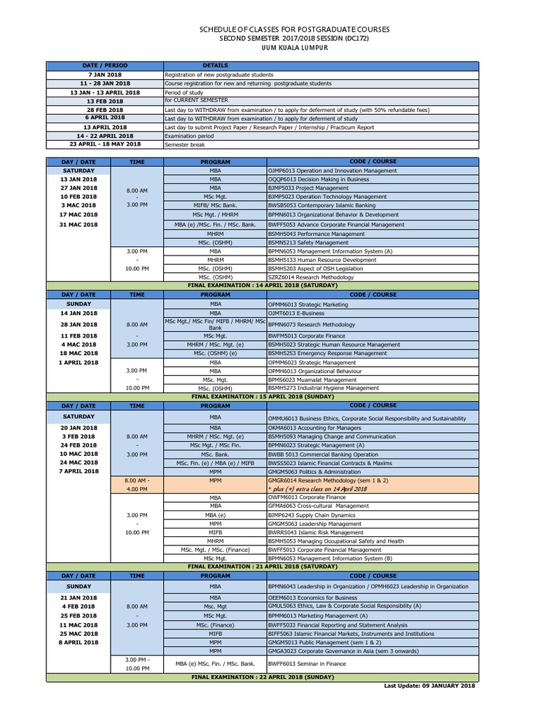 Dc172 Uumkl Master Timetable | PDF | Master Of Business Administration ...