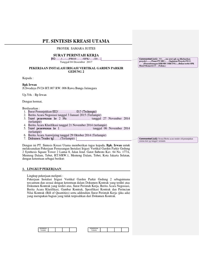 Contoh Addendum Surat Perintah Kerja