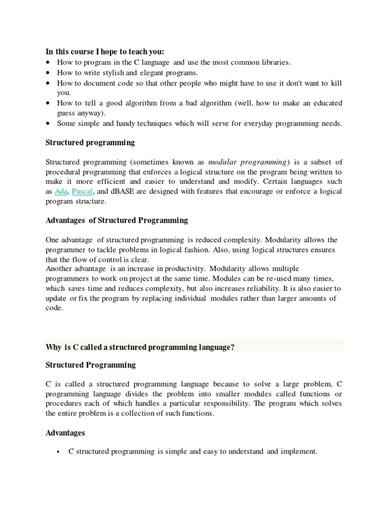 In This Course I Hope To Teach You:: Ada Pascal | PDF | C (Programming ...