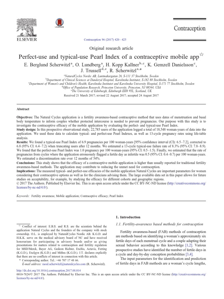 Perfect-Use and Typical-Use Pearl Index of A Contraceptive Mobile App ...