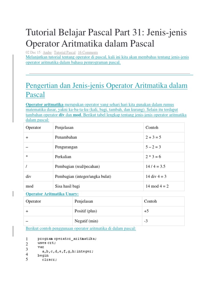 Operator Aritmatika | PDF