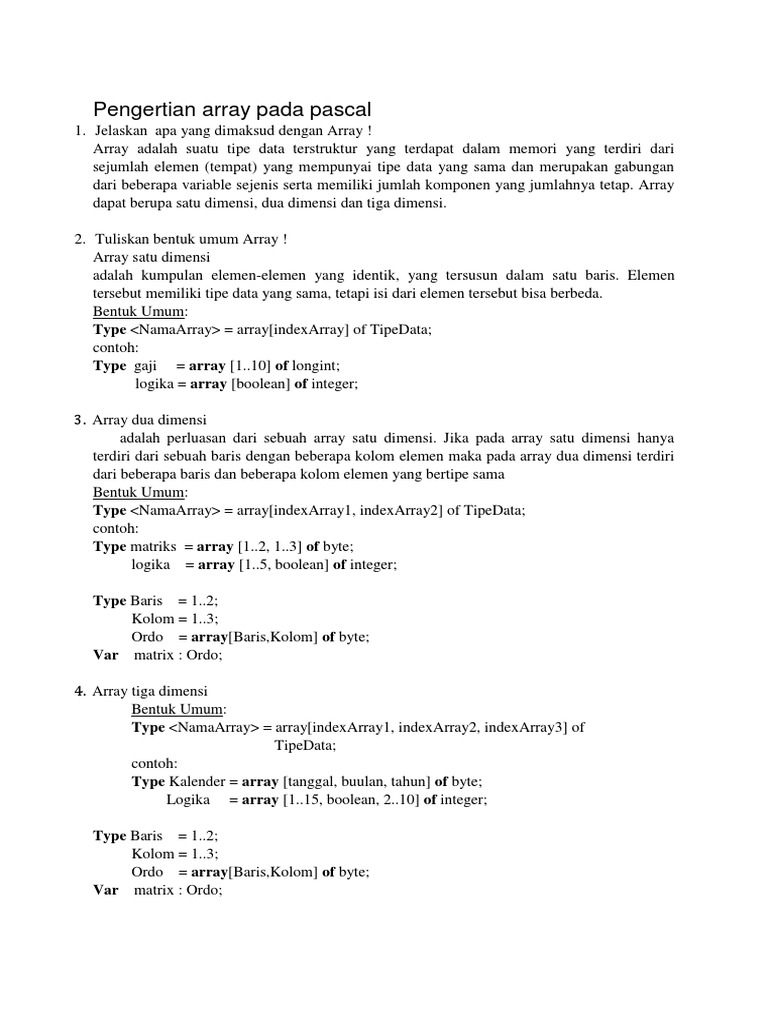 Pengertian Array Pada Pascal | PDF | Metode & Bahan Ajar