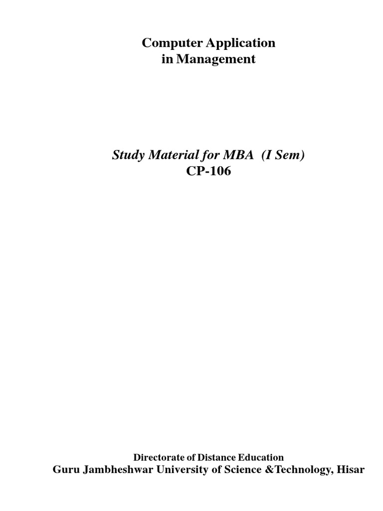 Computer Application In Management Study Material Pdf Pdf
