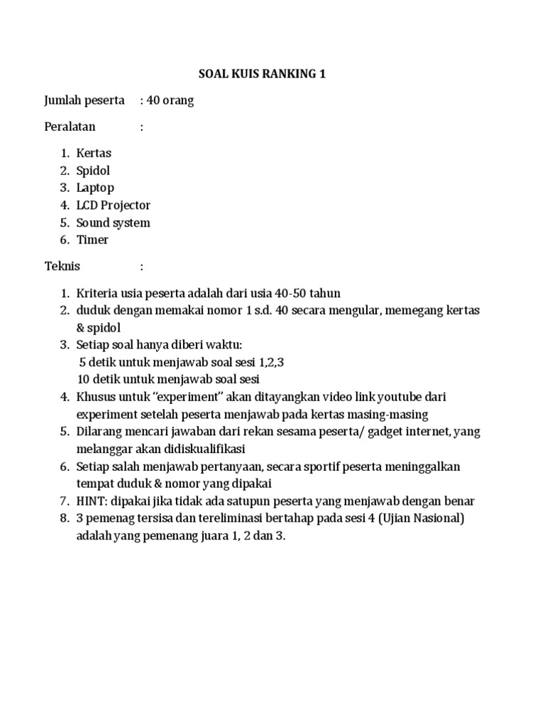 Soal Kuis Ranking 1 | PDF