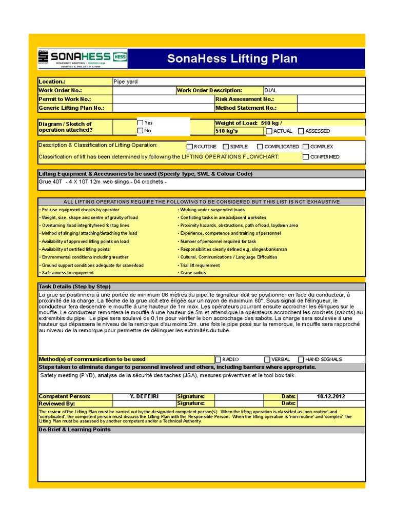 Lifting Plan - Example | PDF | Mass | Mechanical Engineering