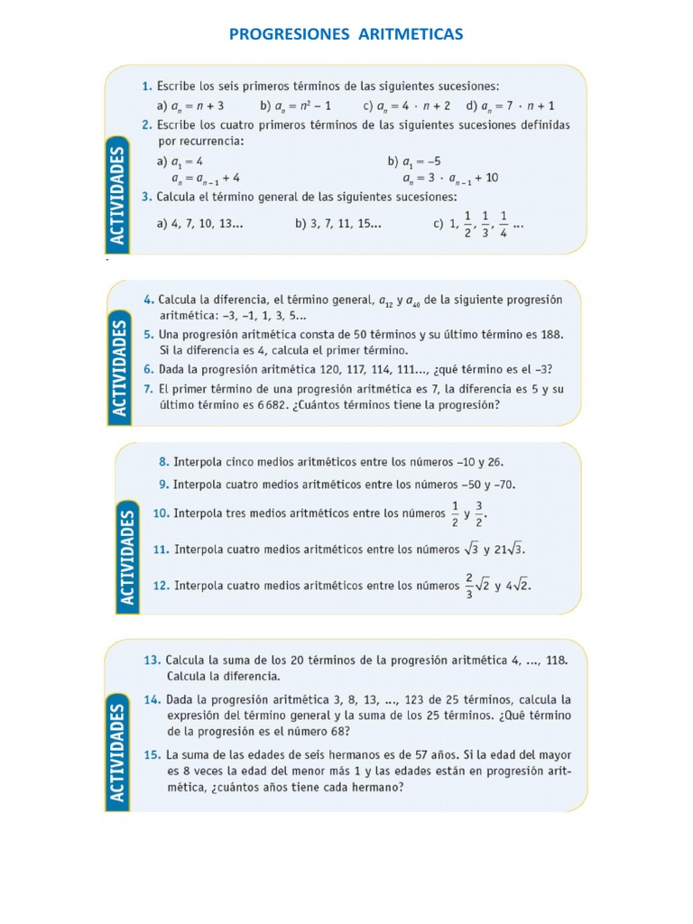 Progresiones Aritmeticas y Geometricas Santillana | PDF