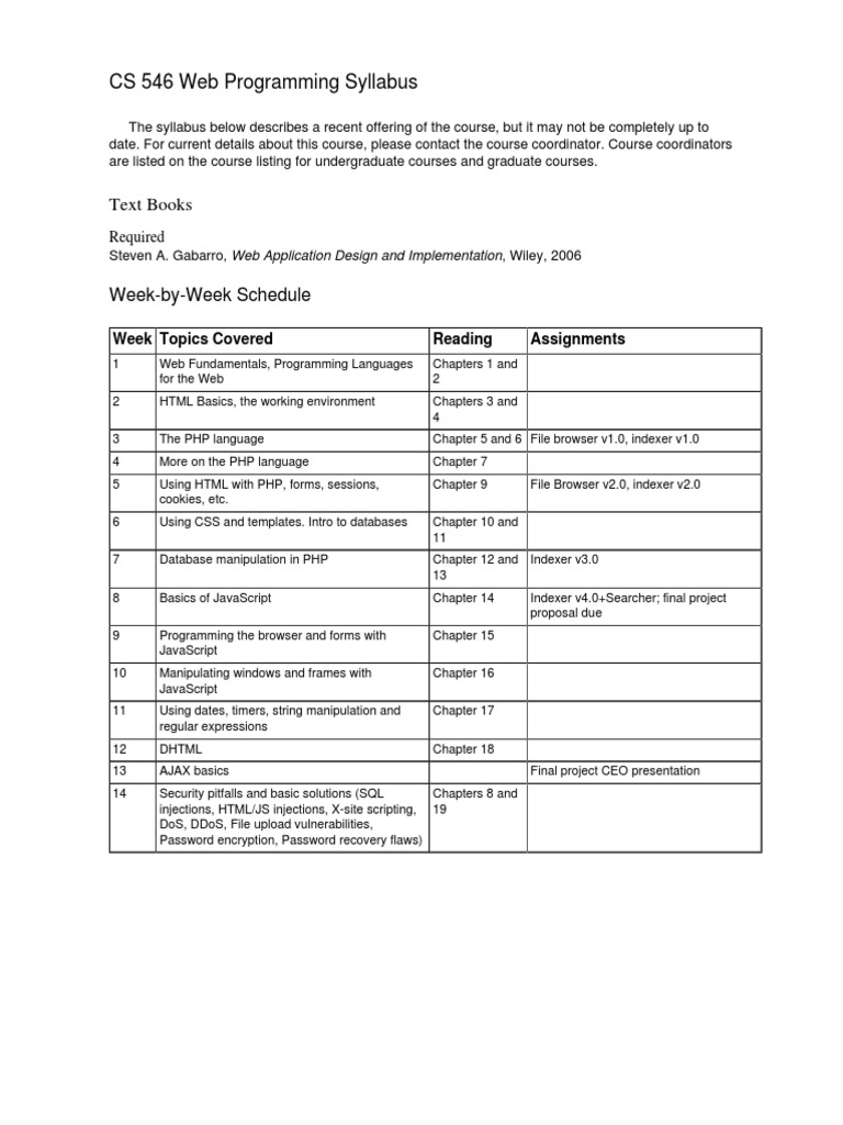 CS 546 Web Programming Syllabus: Text Books | PDF