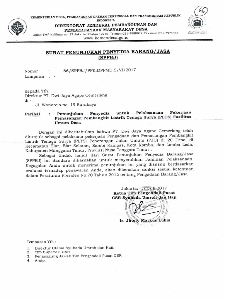 Surat Penunjukan Penyedia Barang & Jasa | PDF