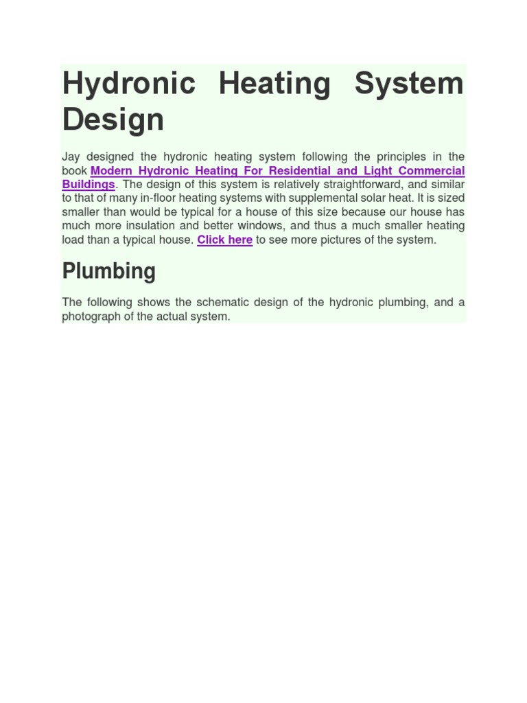 Hydronic Heating System Design Overview | PDF | Water Heating | Hvac