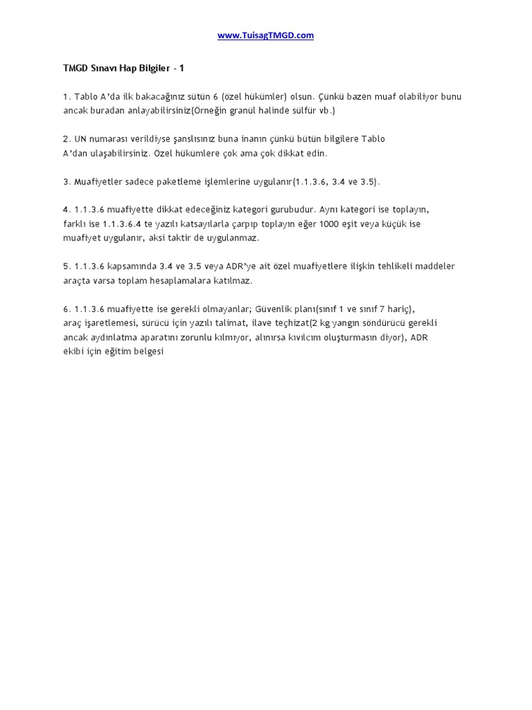TMGD Sınavı Hap Bilgiler - 1 | PDF