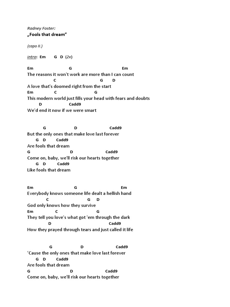 Radney Foster - Fools That Dream | PDF