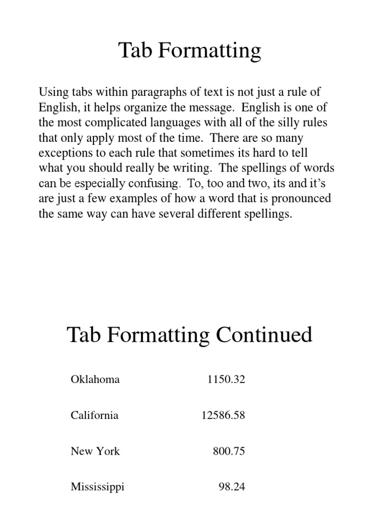 Tab Formatting | PDF