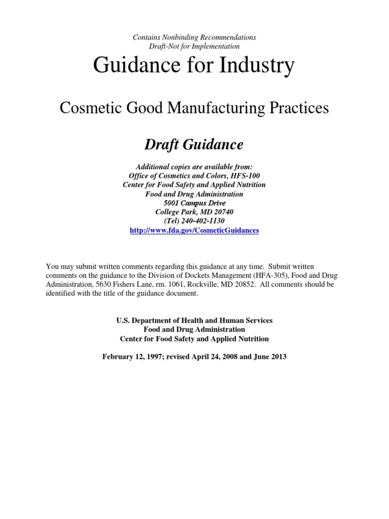 FDA Gmp for Cosmetics | Food And Drug Administration | Federal Food