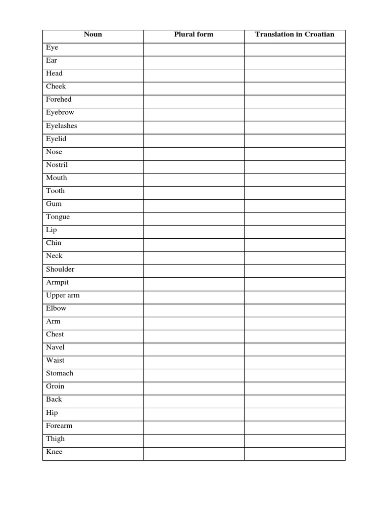 Body Parts Revision | PDF
