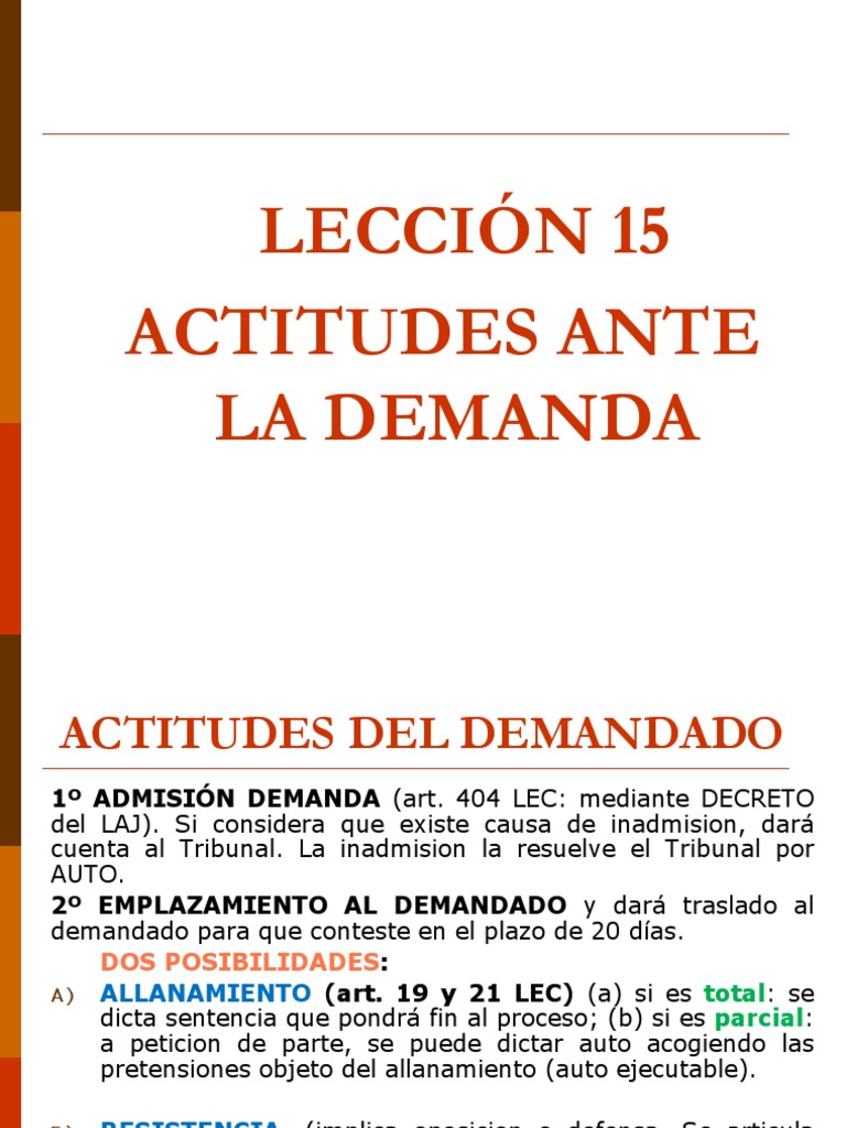 Actitudes Del Demandado Ante La Demanda 15