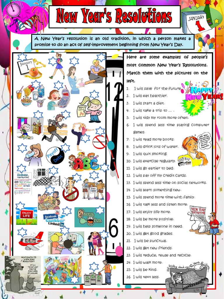 New Years Resolutions Reading Comprehension Exercises 75610 | PDF