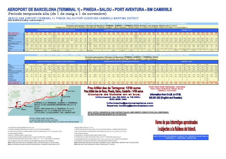 Horarios de Bus a Barcelona y Cambrils | PDF