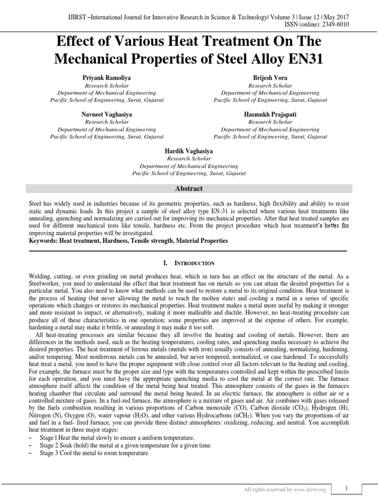 Effect of Various Heat Treatment On The Mechanical Properties of Steel ...