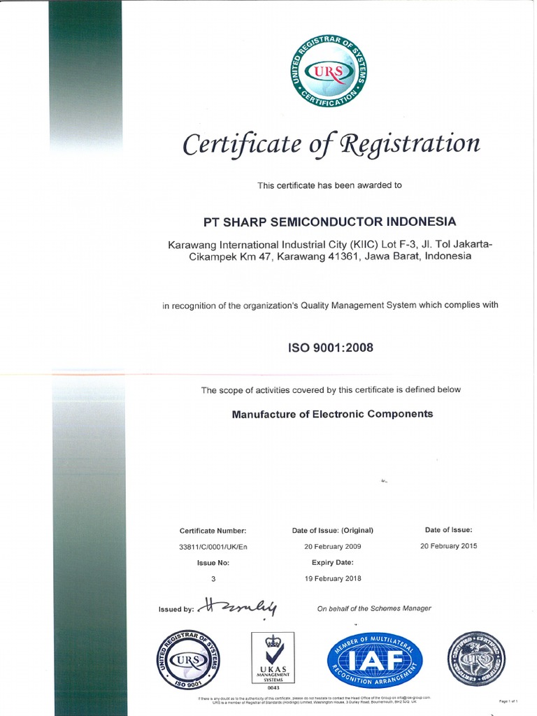 Certificate URS ISO 9001 ISO 14001 OHSAS Expire 19 Feb 2018 | PDF