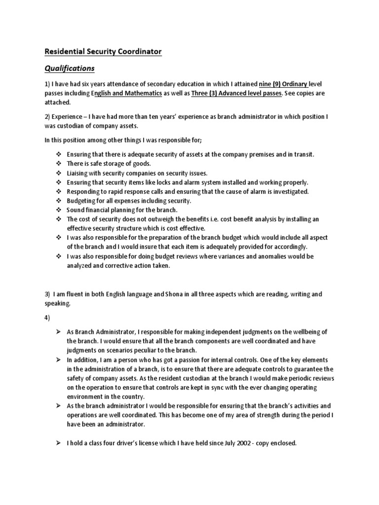 Residential Security Coordinator Qualifications | PDF | Business