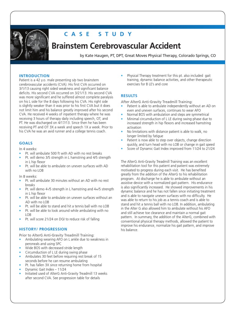 Brainstem CVA Case Study Shows Anti-Gravity Treadmill Benefits | PDF ...