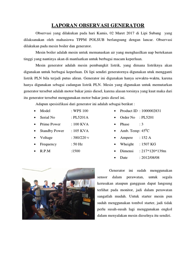 Laporan Observasi Generator | PDF