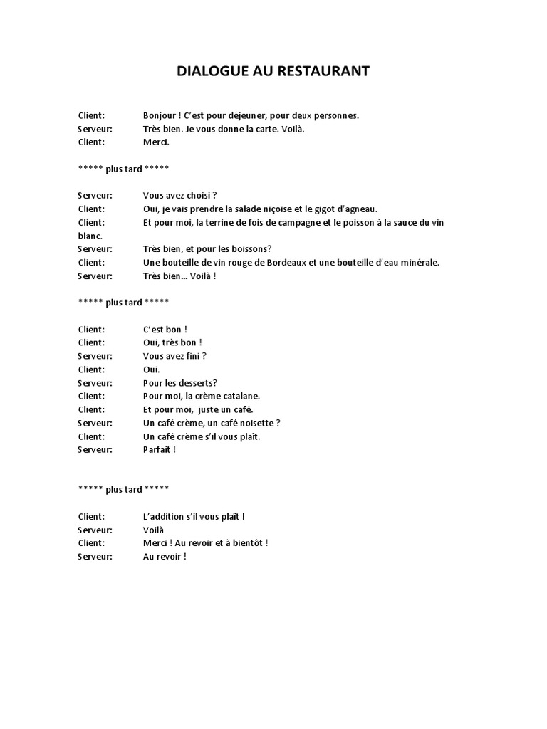 Dialogue Au Restaurant | PDF