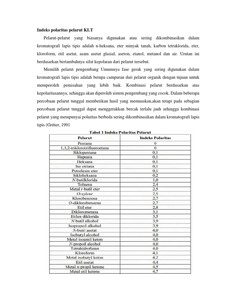 Indeks Polaritas Pelarut KLT | PDF | Sains & Matematika | Teknologi ...