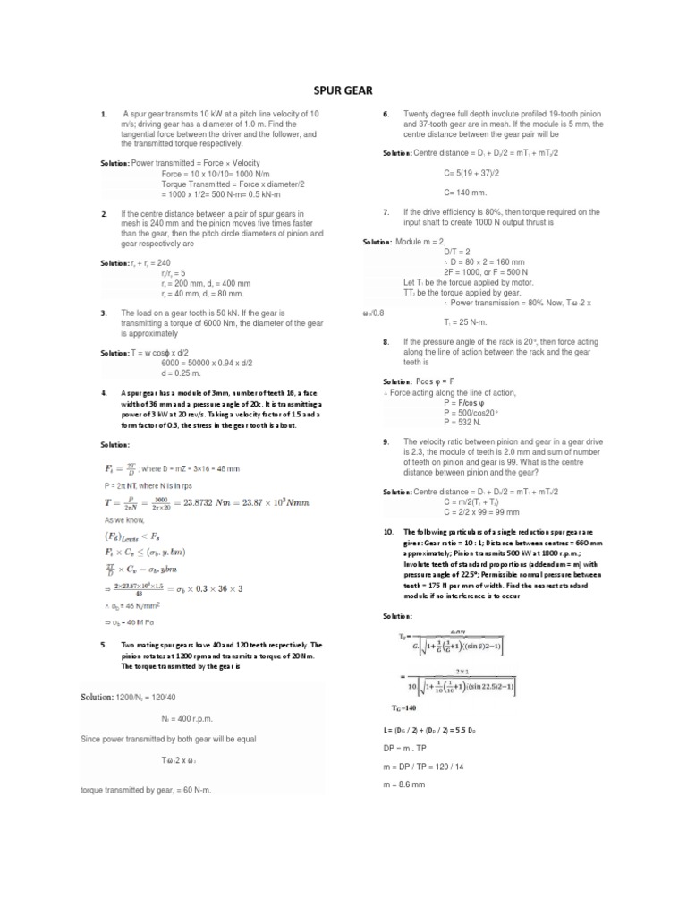 Spur Gear | PDF | Gear | Torque