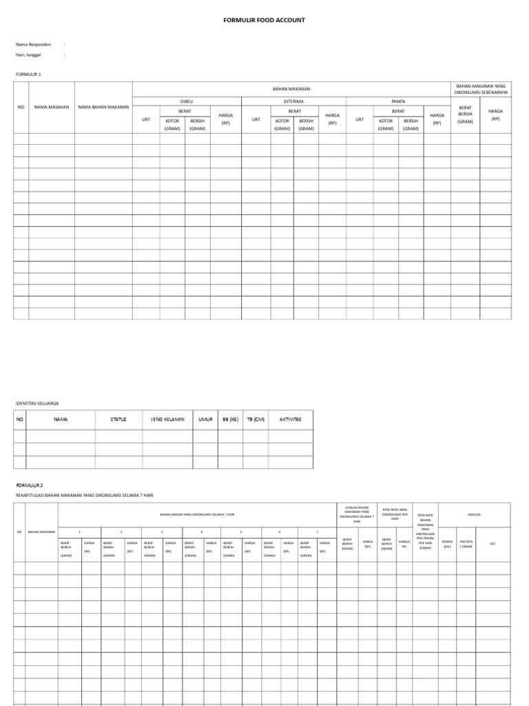 Formulir Food Account | PDF