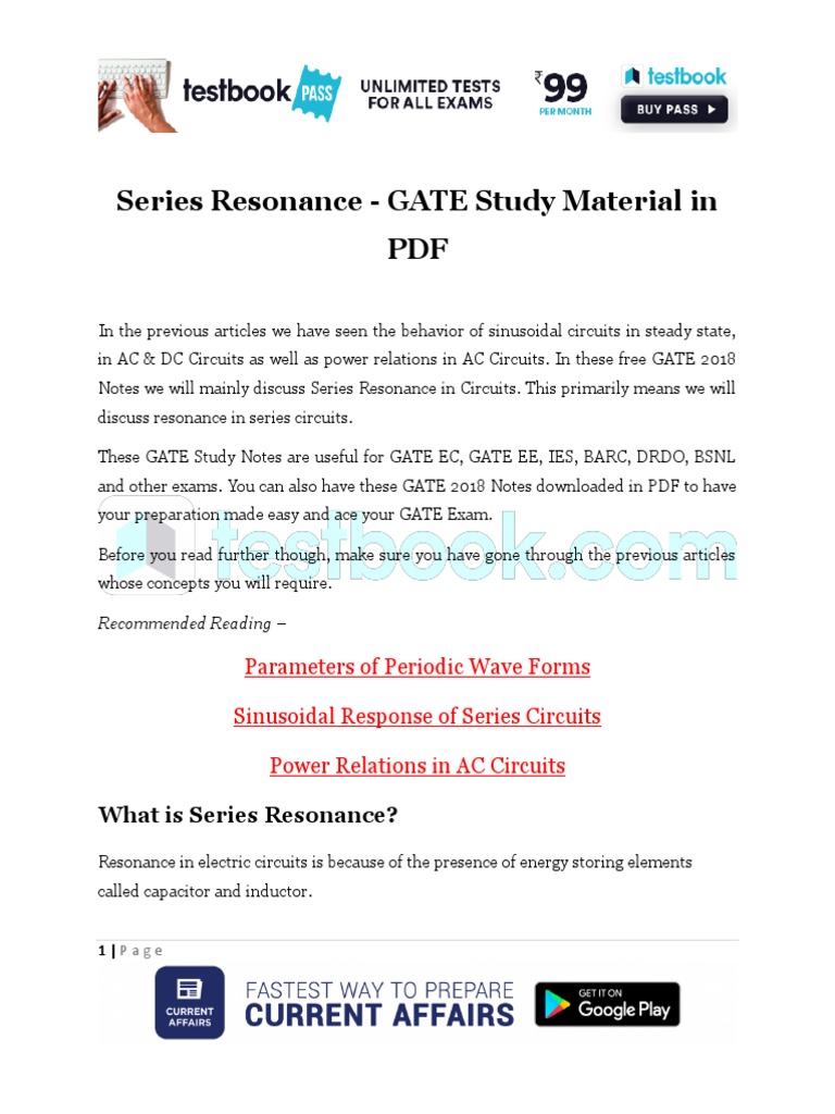 Series Resonance in RLC Circuits | PDF | Electrical Impedance | Resonance