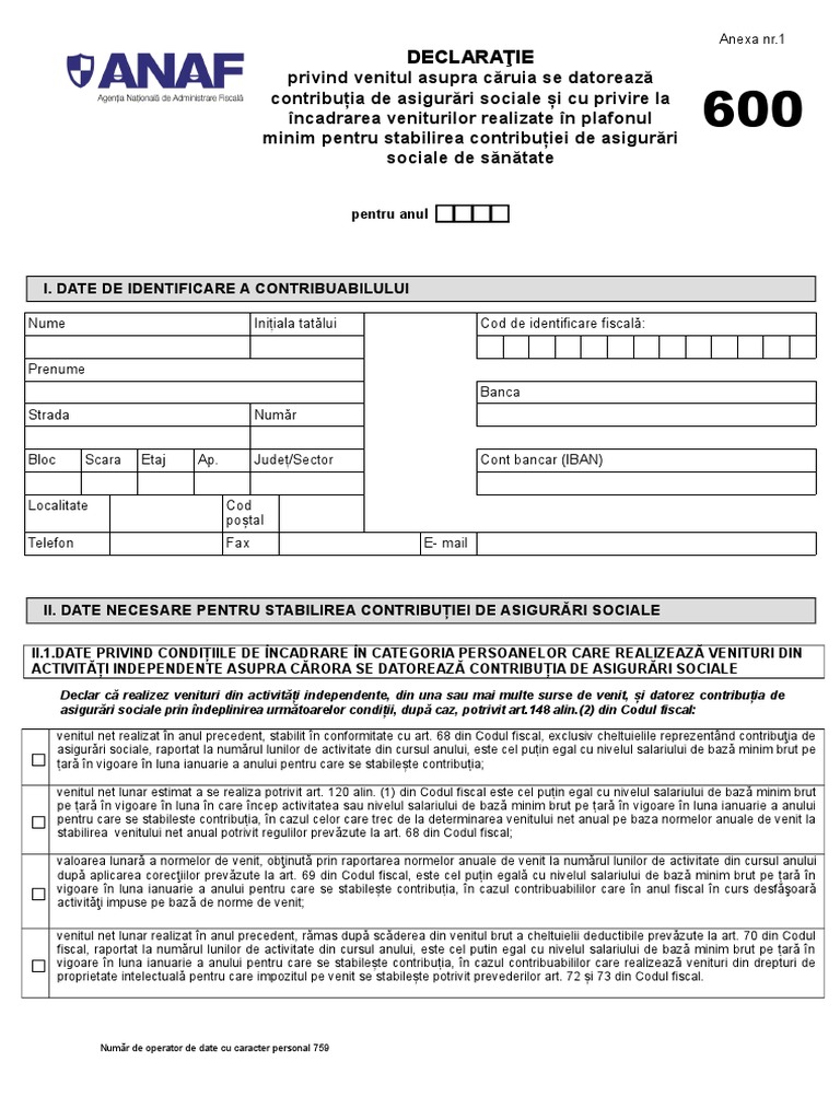 Formularul 600 | PDF