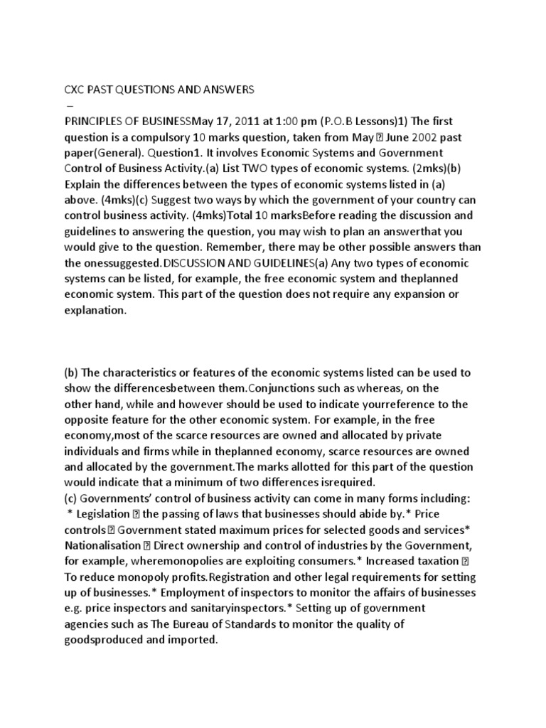 Cxc Past Questions and Answers | Economic System | Partnership