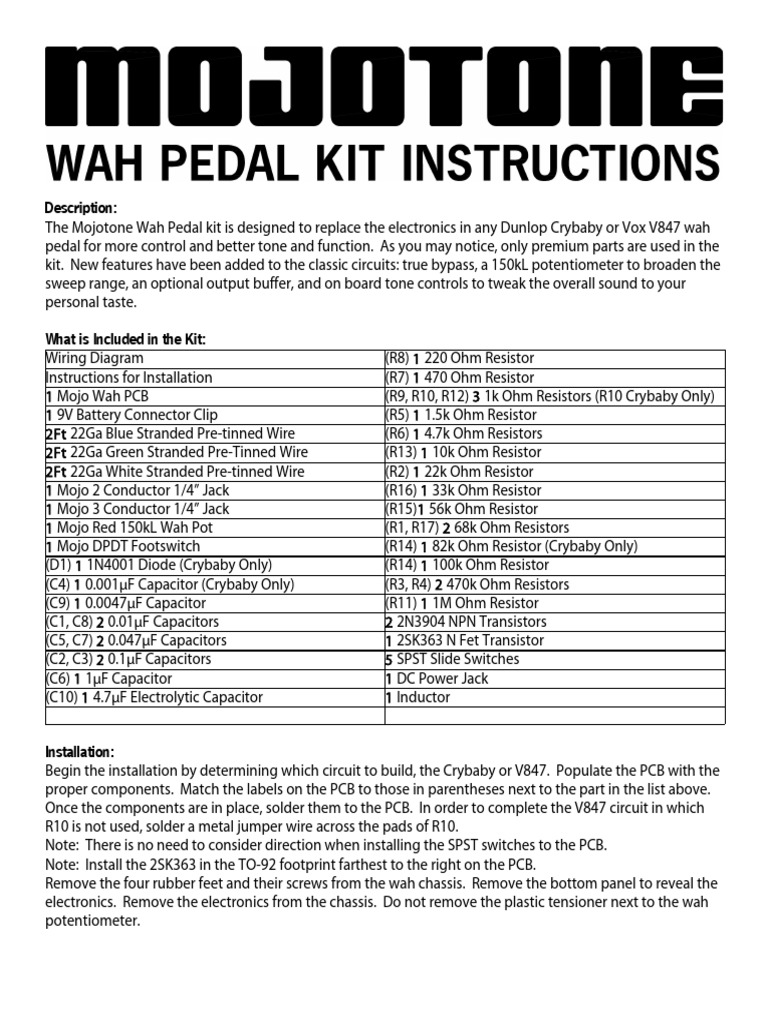 Mojo Wah Pedal Kit Instructions | PDF | Printed Circuit Board ...