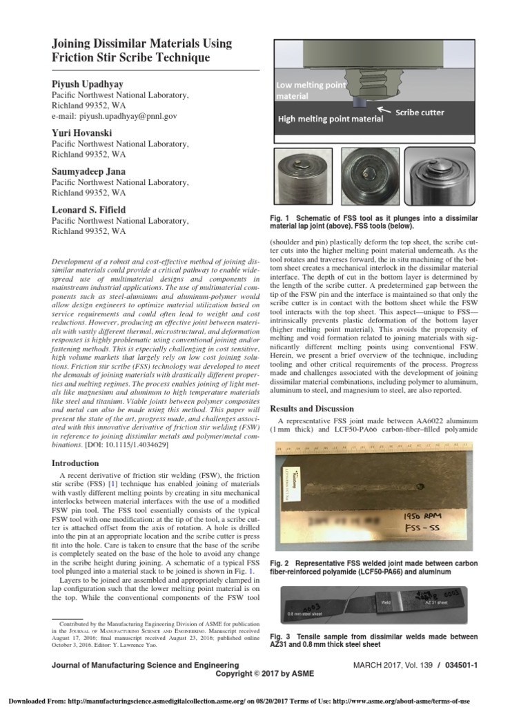 Joining Dissimilar Materials Using Friction Stir Scribe Technique | PDF ...