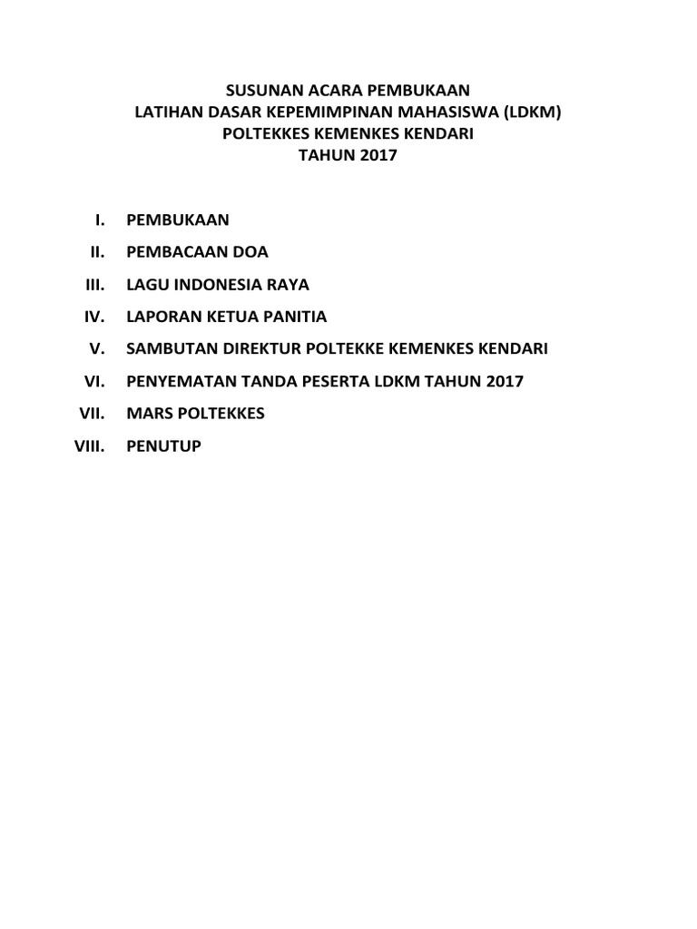 Susunan Acara Pembukaan LDKM | PDF | Politik