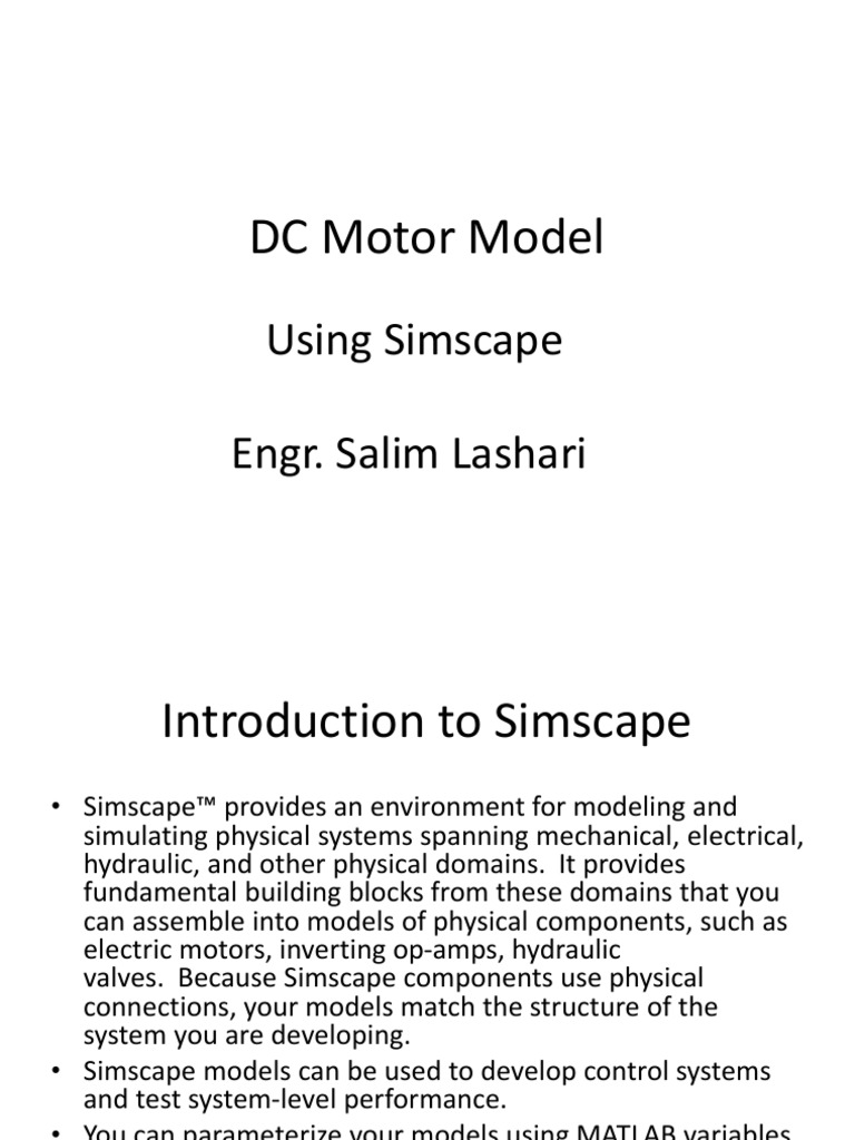 DC Motor Model Using Simscape | PDF | Parameter (Computer Programming) | Electric Motor