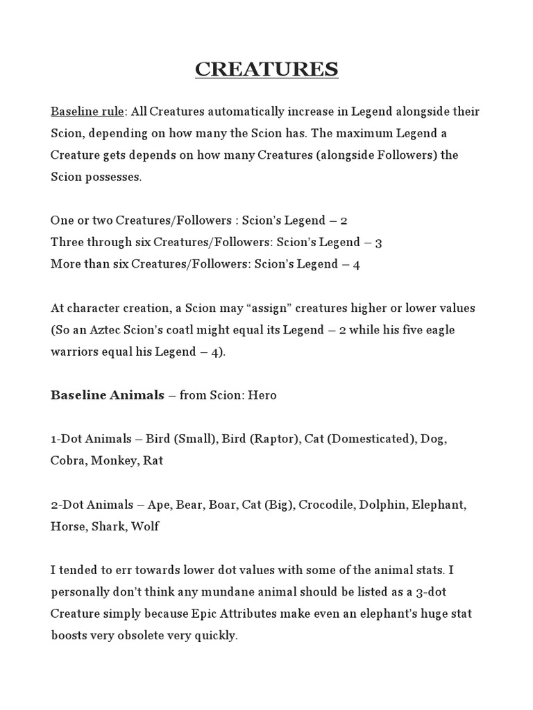 Creatures: Baseline Animals - From Scion: Hero | PDF